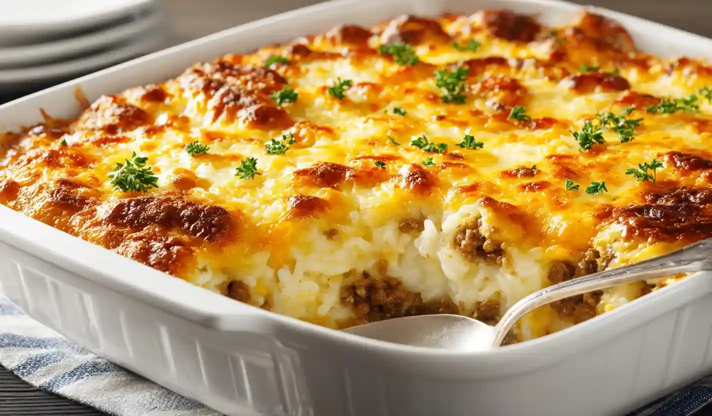 Cheesy Hamburger Rice Casserole – Easy Ground Beef & Rice Dinner
